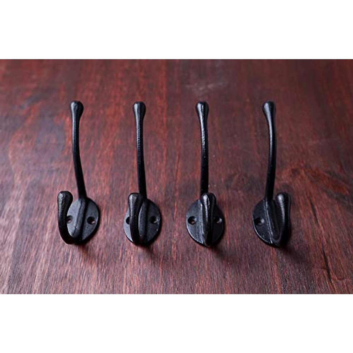 Craftsman Road Vintage Cast Iron Wall Hooks (Black Texture Finish, Set of 4) - Rustic, Farmhouse Coat Hooks | Great for Coats, Bags, Towels, Hats | Classic Slender