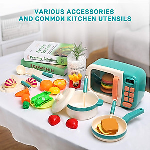 CUTE STONE Microwave Toys Kitchen Play Set, Kids Pretend Play Electronic Oven with Play Food, Kids Cookware Pot and Pan Toy Set, Cooking Utensils,Great Learning Gifts for Girls Boys