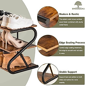 BWOORACKU Shoe Rack - Multi-Functional 3-Tier Z-Shaped Wooden Storage Organizer for Shoes, Entryway to Garage & More(Rustic)