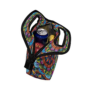 Lunch Bag Indian Flower Mandala Design Lunch Box Tote Handbag for Adult Men Women Kids Boys Girls Zipper Insulated Lunchbox Cooler Bag Decor