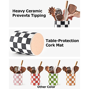 Swkien Utensil Holder，7.2 Inch Checkered Utensil Holder, Ceramic Cooking Utensil Spoon/Spatula Holder for Countertop, Kitchen Decor and Accessories for counte(Black)