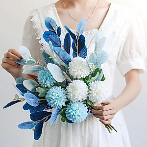 LIPKAHH Artificial Flowers,Faux Hydrangea Flower Arrangements for Home Garden Party Wedding Decoration,Table Decorations for Living Room Kitchen Dining Room Decor(Blue)