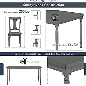 P PURLOVE 6 Piece Dining Table Set, Wood Dining Room Table and 4 Chairs, 1 Bench, Retro Style Kitchen Table Set for 6 Persons, Gray