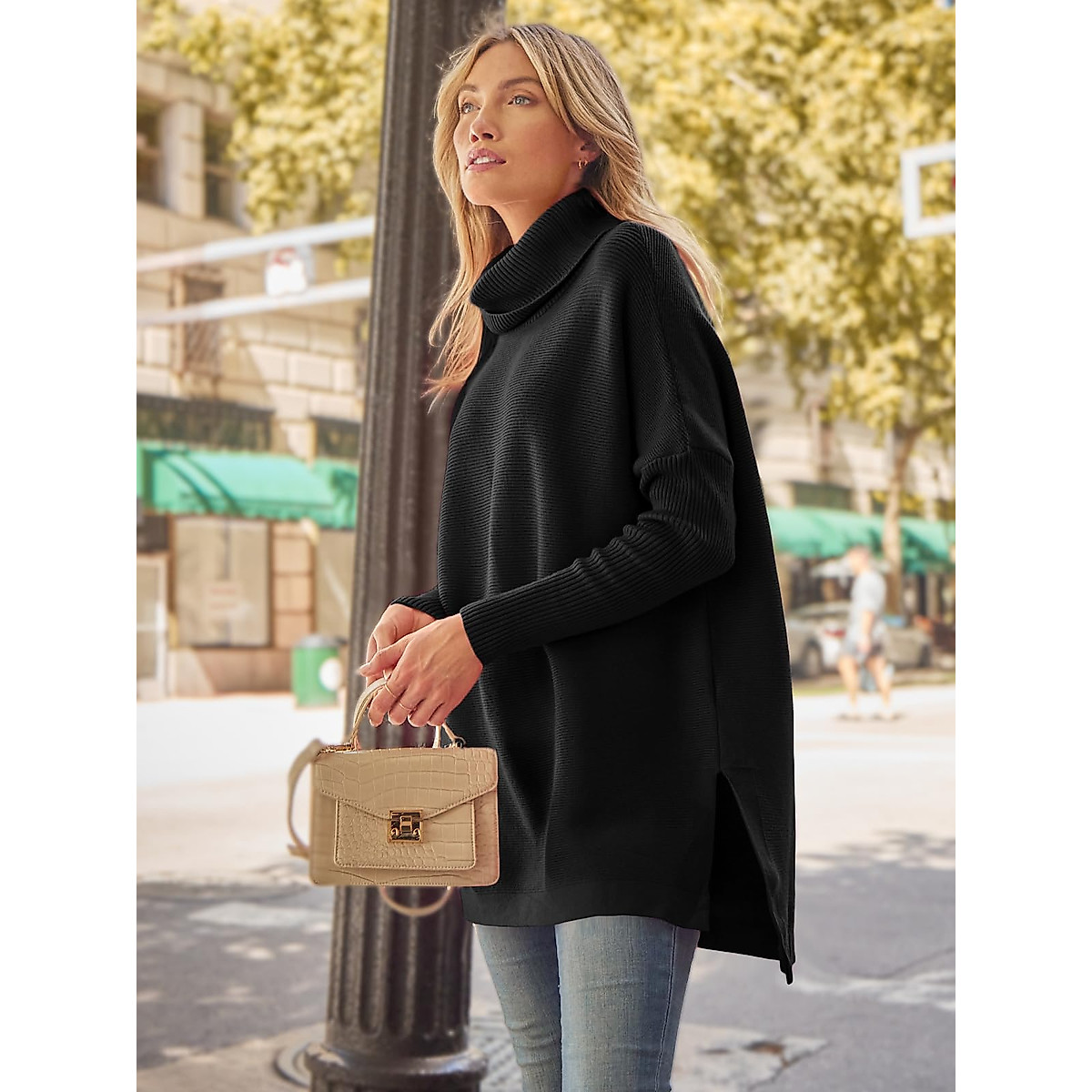 LILLUSORY Oversized Turtleneck Pullover Sweaters Womens 2025 Long Tunic Sweater Winter Trendy Casual Poncho Cowl Neck Cute Tops Dress Fall Fashion Clothes Outfits Clothing Black