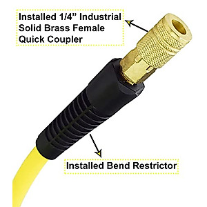 YOTOO Hybrid Air Hose 3/8-Inch by 25-Feet 300 PSI Heavy Duty, Lightweight, Kink Resistant, All-Weather Flexibility with 1/4-Inch Brass Male Fittings, Bend Restrictors. Yellow