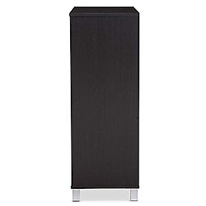 Allora Modern & Contemporary Wood 2-Door Shoe Cabinet with Open Shelves, Dark Brown