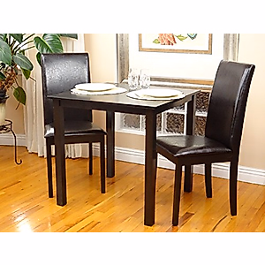 3 Pc Dining Room Dinette Kitchen Set Square Table and 2 Fallabella Chairs Classic Style Solid Wood Espresso Finish Rattan Wicker Furniture