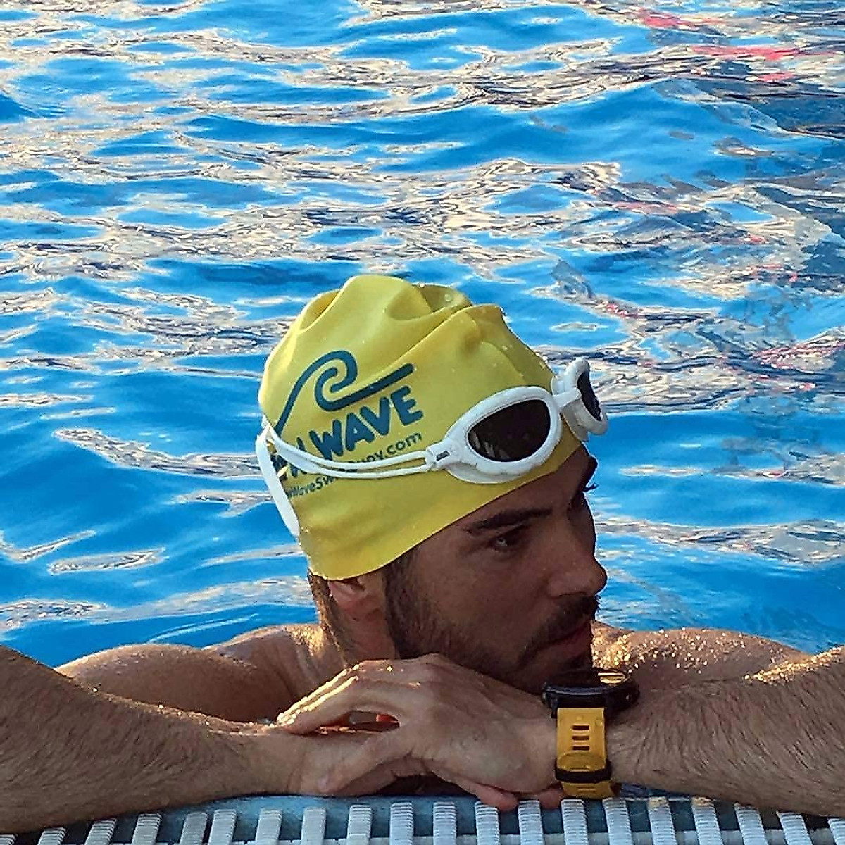 New Wave Swim Buoy & New Wave Swim Cap Bundle - Swim Safety Float and Drybag for Open Water Swimmers Triathletes, Open Water Swim Buoy Float for Safer Swim (PVC 15L Drybag Yellow + Silicone Cap)