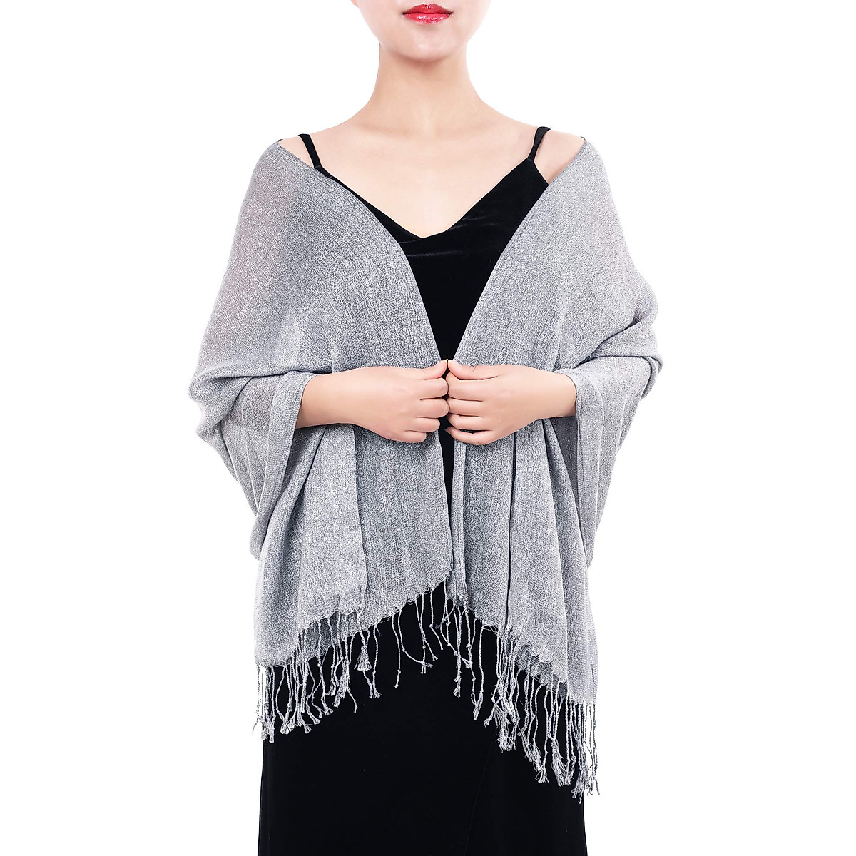 WILLBOND Womens Shawl Chiffon Bridal Evening Soft Wrap Scarf, Chiffon Scarf Ribbon Scarf Satin Scarf for Evening Dresses(L,Gray)