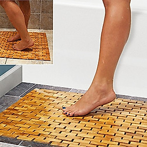 Bamboo Bath Mat for Shower Spa Sauna with Non Slip Feet | Indoor Use for Kitchen Bedroom Bathroom Toilet Doormat Pet Mat | (23.6 x 16)