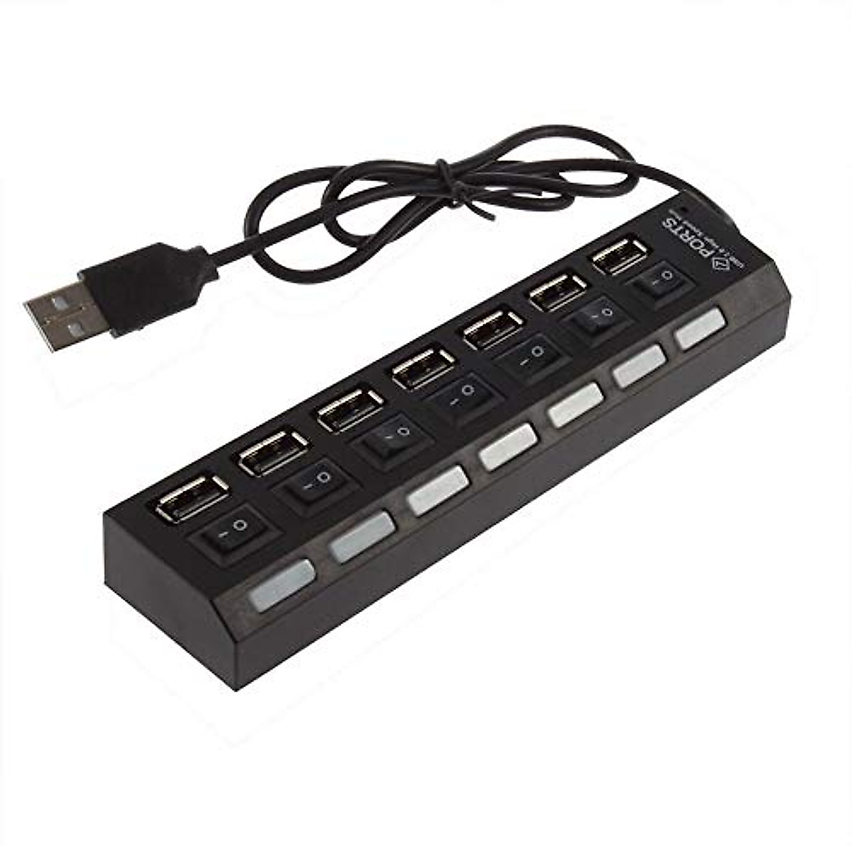 Lysee Data Cables - 7 Port USB 2.0 3.0 HUB Multi USB Splitter with Power On/Off Switch High Speed Adapter Cable for PC Laptop Computer FS - (Color: White)