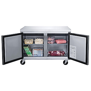 Commercial Undercounter Freezer, ETL NSF 2-Door Upright, 48.125" W 12.2 cu. ft. Auto-Defrost, Stainless Steel Restaurant