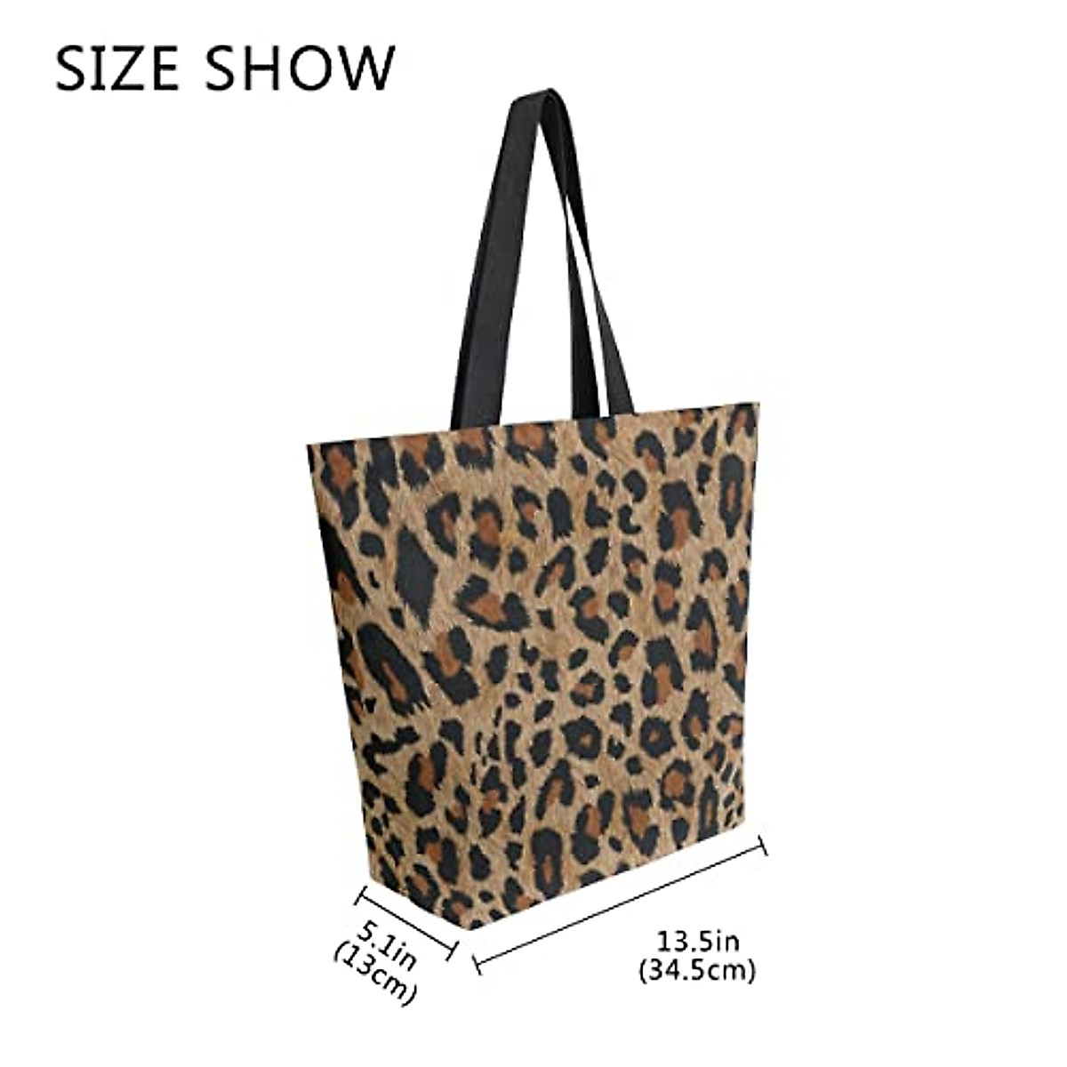 ALAZA Cheetah Leopard Print Animal Large Canvas Tote Bag Shopping Shoulder Handbag with Small Zippered Pocket