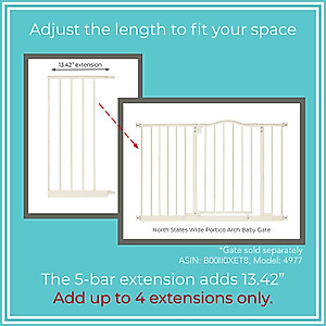 Toddleroo by North States 5 Bar Extension for Wide Portico Arch Baby Gate: Adjust your gate to fit your space - up to 60.5” wide with extension. No tools required. (Adds 13.42" width, Warm White)