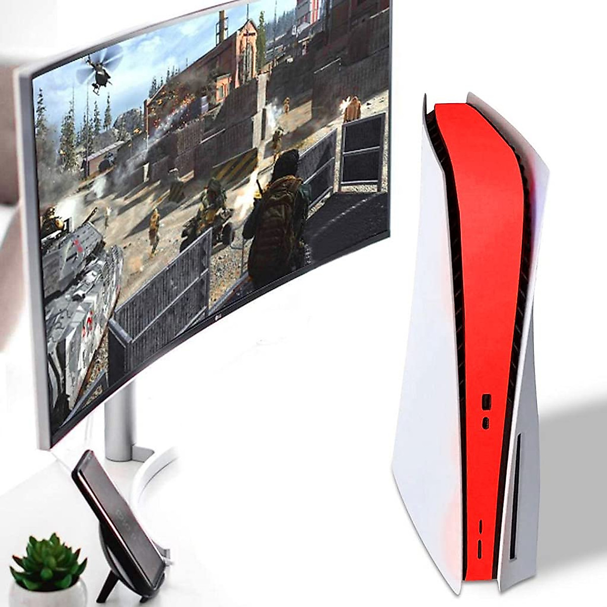 S-YUWEN Side Strip Sticker Protective Film Compatible with PS5, Skin Sticker Decoration Carbon Fiber Frosting Sticker Console Digital Disk Protector Faceplate Shell Compatible with PS5, White