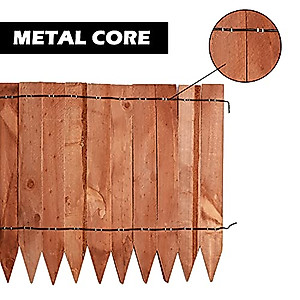 Worth Garden 3.5 Ft Wooden Short Fence Outdoor Landscape Edging Flexible Decorative Border - Tree Fence - Spring Garden & Yard Maintenance - 7.9'' H x 42'' L - (H:7.9'', Brown) - K619B04