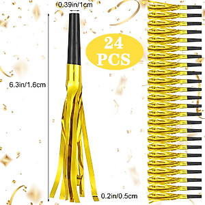 Party Blowers Noisemakers, 24 Pcs Gold Metallic Fringed Noise Maker Glitter Party Blowers for Adult Birthday Wedding Halloween Christmas Graduation New Year Party Sporting Events Supplies