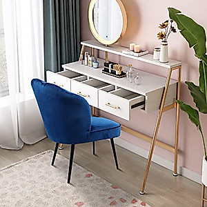 ECOMEX Velvet Accent Chair with Ottoman, Living Room Chair and Ottoman Set,Modern Lounge Chair with Footrest, Accent Chair with Foot Rest, Single Sofa Chair for Bedroom, Office, Hosting Room.(Blue)