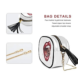 ALAZA PU Leather Small Crossbody Bag Purse Wallet Punk Red Lips Biting A Skull Cell Phone Bags with Adjustable Chain Strap & Multi Pocket