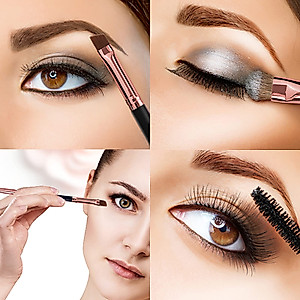 Duo Eyebrow Brush, Spoolie Brush and Angled Brow Brush Eyelash Brush for Eye Makeup. (5pcs, Black)