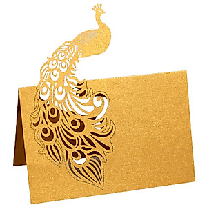 YURASIKU 50 Pcs Laser Cutting Hollow Peacock Table Name Card Wedding Birthday Party Banquet Seat Name Setting Card