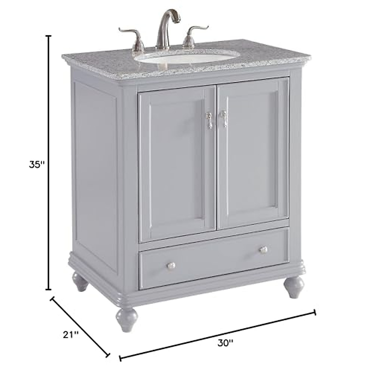 Elegant Kitchen and Bath 30 inch Single Bathroom Vanity Cabinet Set with Granite Countertop - Light Grey
