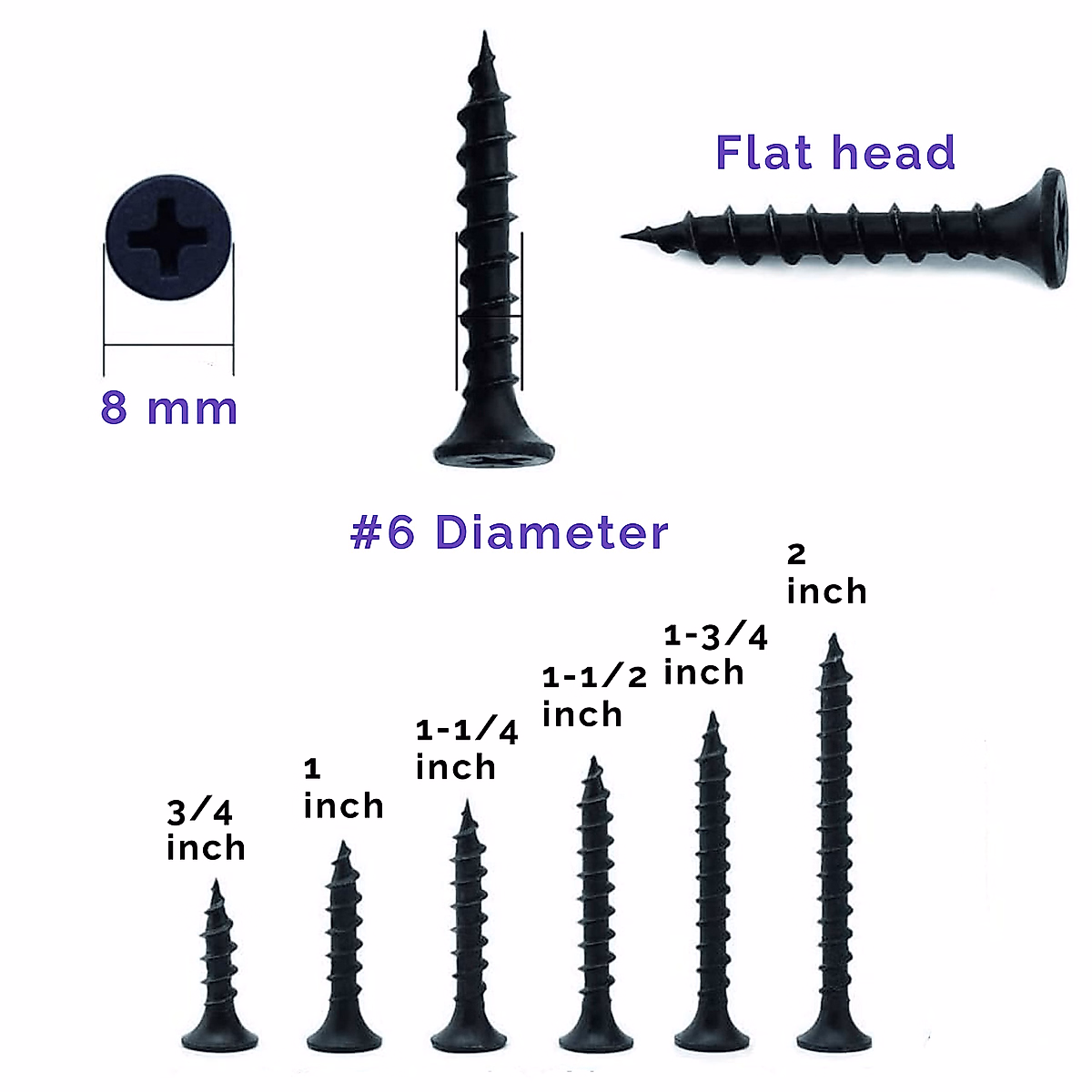 Phosphate Coated Stainless Flat Head Phillips Wood Screw M3.5 Black Finish by Boltstar (1 - 3/4 inch)