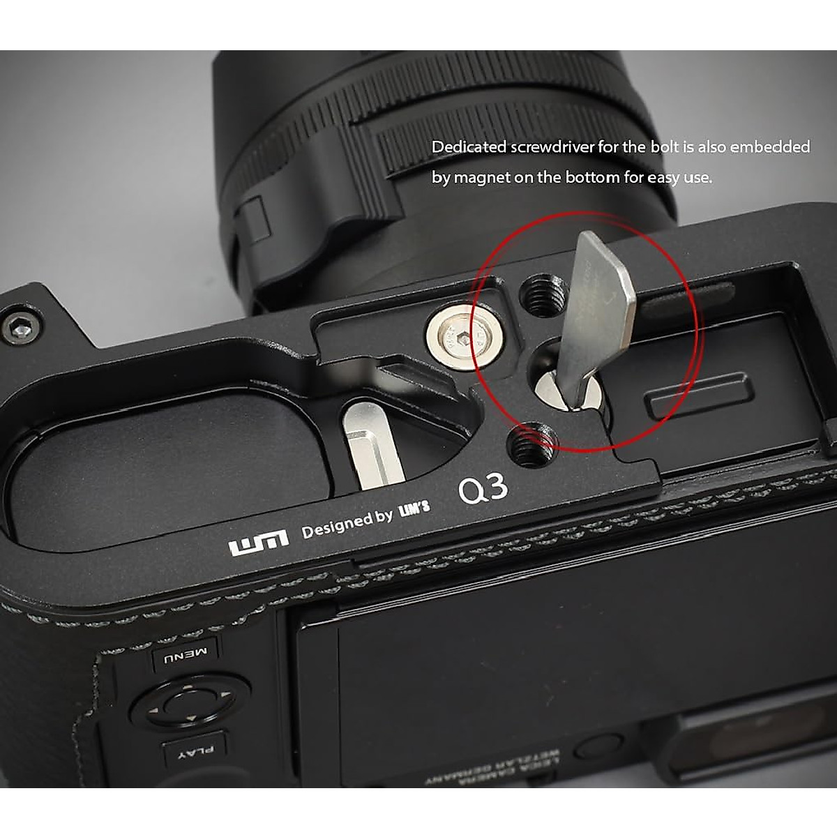 LIM'S Genuine Italy Leather Camera Half Case Metal Grip Dovetail Plate for Leica Q3 [Black]