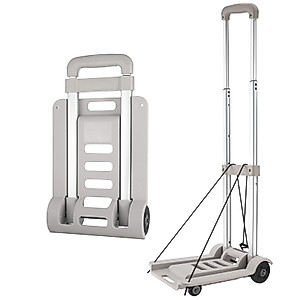Fingertip WD Folding Luggage Cart with Chassis,4 Wheels Folding Hand Truck Dolly,Collapsible Light Duty Dolly for Moving Shopping Travel Office Use,165lbs(Grey)