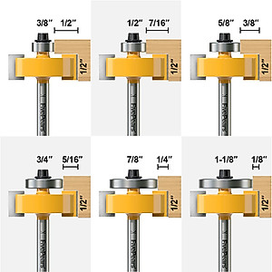 Fivepears 1/4 Inch Shank Rabbet Router Bit with 6 Bearings Set, Rabbeting Router Bit can Interchangeable and Adjustable Multi Depths Cutter 1/8", 1/4", 5/16", 3/8", 7/16", 1/2" …