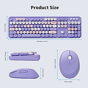 Wireless Keyboard and Mouse Combo - Soueto Retro Round Keycap Typewriter Keyboard with Phone Tablet Holder, 2.4GHz Wireless Optical Mouse with 3 DPI for PC, Laptop, MacBook, Windows (Purple)