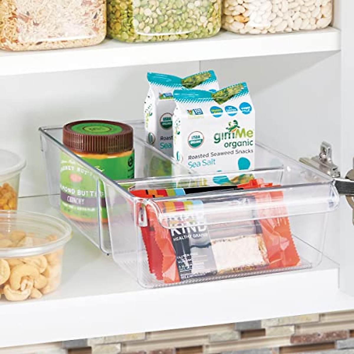 iDesign Linus Plastic Fridge and Freezer Divided Storage Organizer Bin with Handle, Clear Container for Food, Drinks, Produce Organization, 8" x 11.5" x 3.5" - Clear