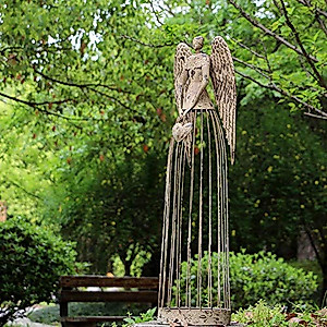 E-view Antique Metal Angel Garden Statue - Weather Resistant Indoor Outdoor Sculptures Yard Lawn Patio Art Decor Guardian Angel for Mother 32" H