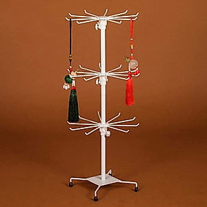 Jewelry Spinner Display Stand,Heavy Duty Metal Countertop Medium Adjustable 3 Tier Hanging Jewelry Rotating Organizer Rack Tower for Necklace Bracelet Earring Ring Holder,Hooks,Craft Shows,White