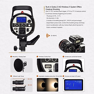 Godox SK400II Strobe Flash Light 400Ws with Standard Reflector, GN65 5600K 2.4G Bowens Mount with 150W Modeling Lamp, for Photography Studio, Portrait Shooting