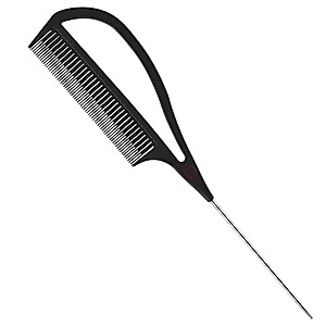 Pink Pewter Authentic "Never Let Go" Carbon Fibre Professional Styling Comb, Balayage, Babylight, Teasylight and Highlighting Long Tail Metal Pick Teaser Comb (Black 10.25") #3