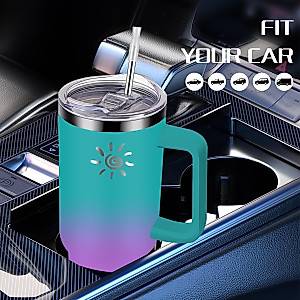 YPNMR 40 oz Tumbler with Handle and Straw Lid, Vaccum Insulated Stainless Steel Travel Mug, Leakproof Big Capacity Gradiant Cup