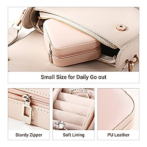 CASEGRACE Travel Jewelry Case, Small Jewelry Box Portable Jewelry Travel Organizer Display Storage Case for Rings Earring Necklace Bracelet, Gift for Women Girls, Pink