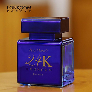 Lonkoom 24K Blue Minerale - Long Lasting Perfume for Men - Woody, Floral Perfume - Fragrance for Men with Notes of Lily, Aldehydes, Green Leaves, Musk, Amber, Cedar - 3.4 oz EDP Spray for Men