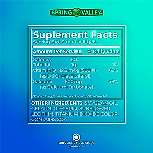 Spring Valley, Calcium 600 mg with Vitamin D3, 150 Mini Softgels Dietary Supplement + 7 Day Pill Organizer Included (Pack of 1)