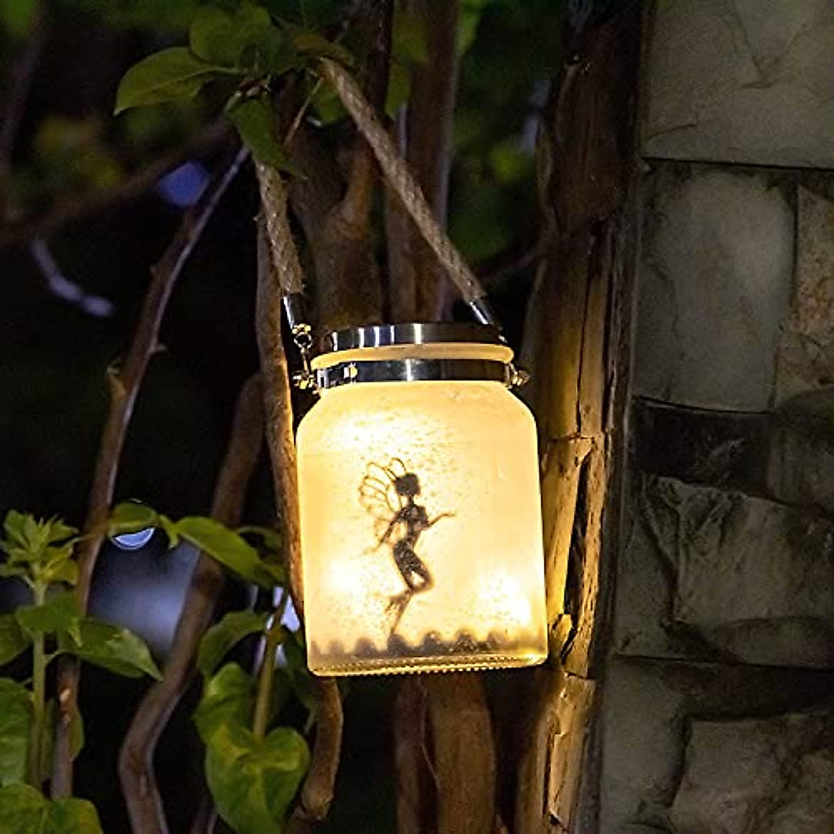 VOOKRY Solar Fairy Lantern Outdoor Fairy Decor White Frosted Glass Hanging Jar Solar Garden Lights Fairy Decorations 20 LEDs Warm White Waterproof for Yard, Path, Christmas, Party, Birthday, Gifts