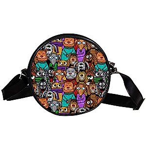 Cats And Dogs Canvas Crossbody Bag Round shoulder Bag Circle Purse