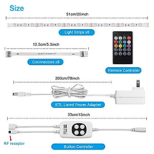 yotutun Under Cabinet Lighting Kit, 8 PCS RGB LED Strip Lights with APP Remote and Adapter, Under Counter Lights for Kitchen Cabinets , Shelf, Desk, Corner, Closet, Showcase (RGB)