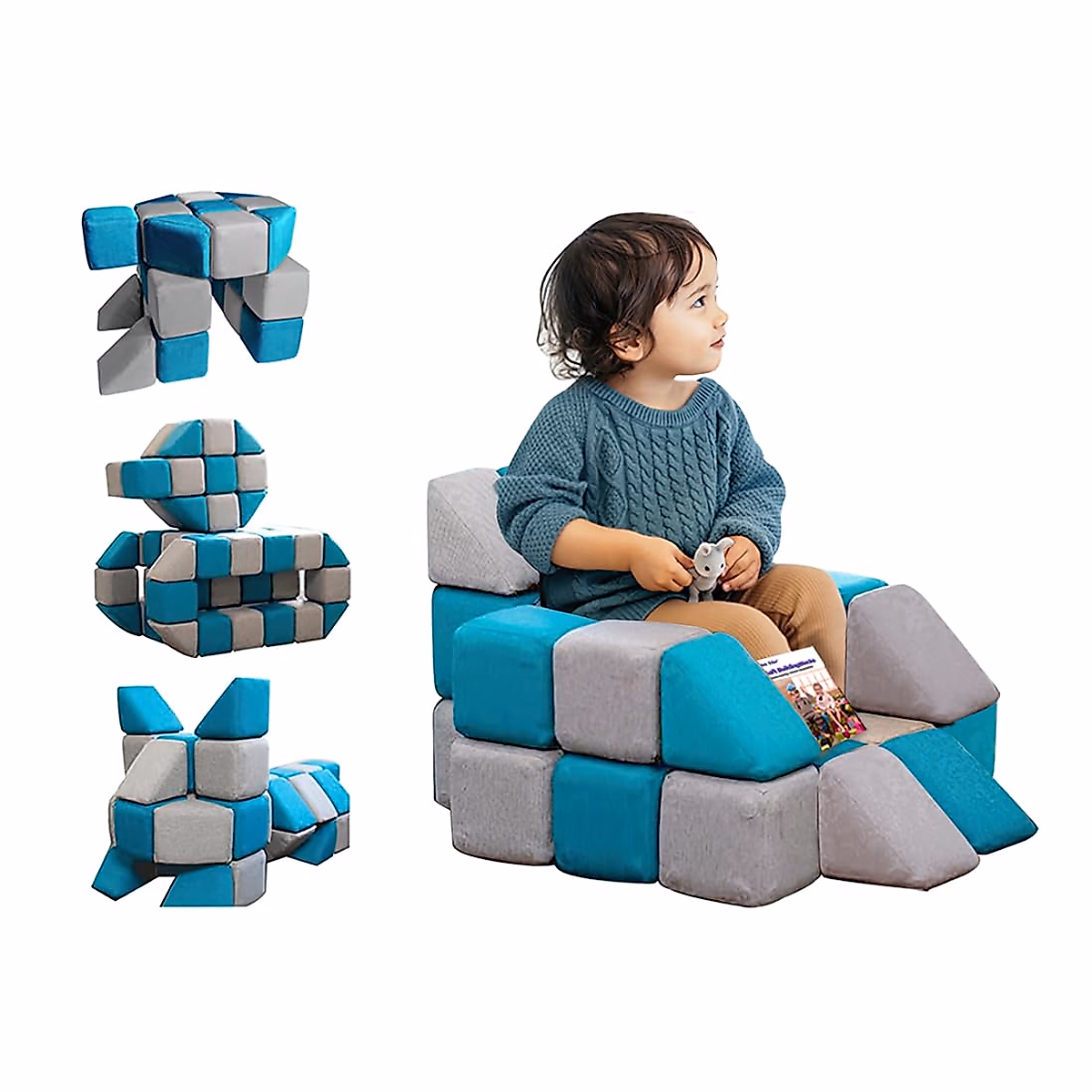 nets Tribe Magnetic Soft Building Blocks for Kids, Magnetic Blocks, Big Blocks, Educational Toys, Incredibly Fun Building Block for Children (Blue+Gray)