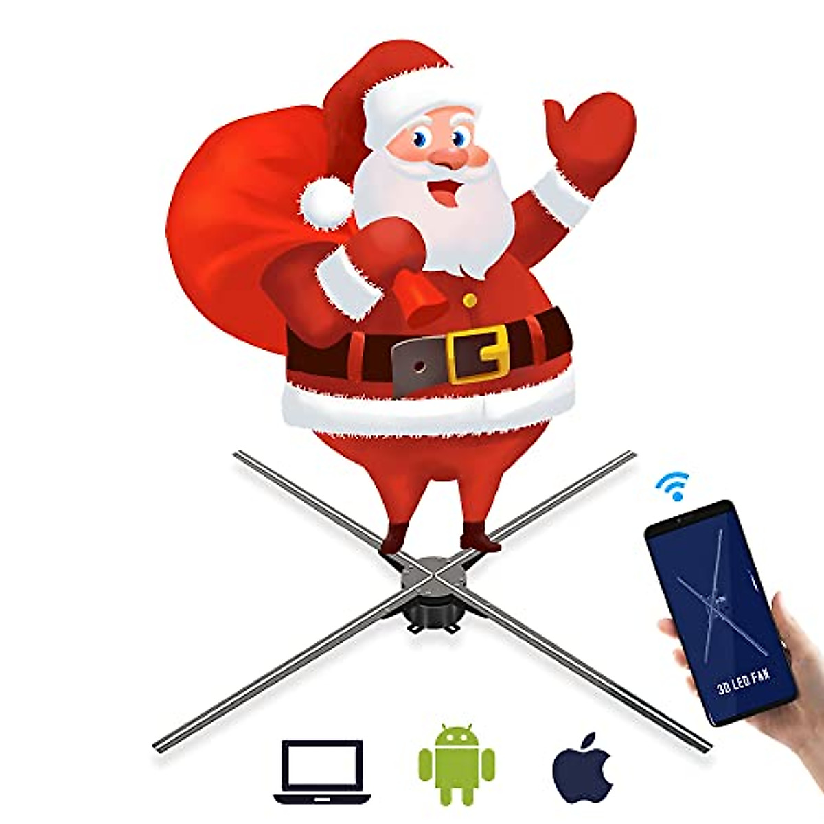 17.7 inch HD 3D Hologram Fan Projector Halloween Display 65s WiFi Bluetooth Can Be Found Projector Lamp 1400P Hi-Resolution Holographic Projector Fan is Best for Business,Store,Shop,Bar(17.7 inch HD)