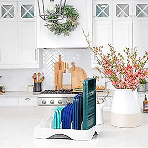 Simple Houseware Food Container Lid Organizer, Adjustable Dividers Lids Storage, 10''x8'', White