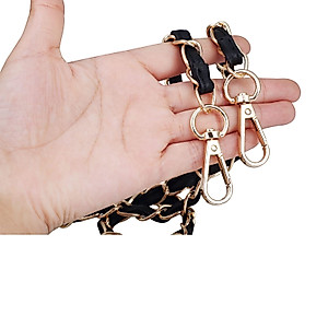 BlitzBite 46" Synthetic Leather Metal Chain-Purse Chain Strap Leather Iron Flat Chain-Cross Body Replacement Shoulder Strap-Black Leather Silver Hardware-for Shoulder,Clutches,Wallets,Camera Bag