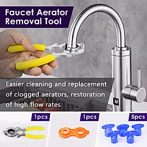 7 Pcs Faucet Aerator Removal Tool, Incl 2 Pcs Faucet Aerator Removal Wrench Tool, 5 Pcs Aerator Key for Sink Faucet with 5 Sizes, Sink Aerator Removal Tool for Kitchen Bathroom