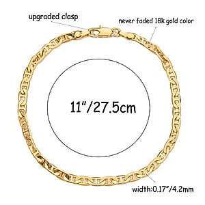 kelistom Gold Anklet for Women Teen Girls, 14K Gold / 18K Gold/Platinum Plated Flat Mariner Link Chain Ankle Bracelets for Women 9 10 11 inches (18K Gold, 11)