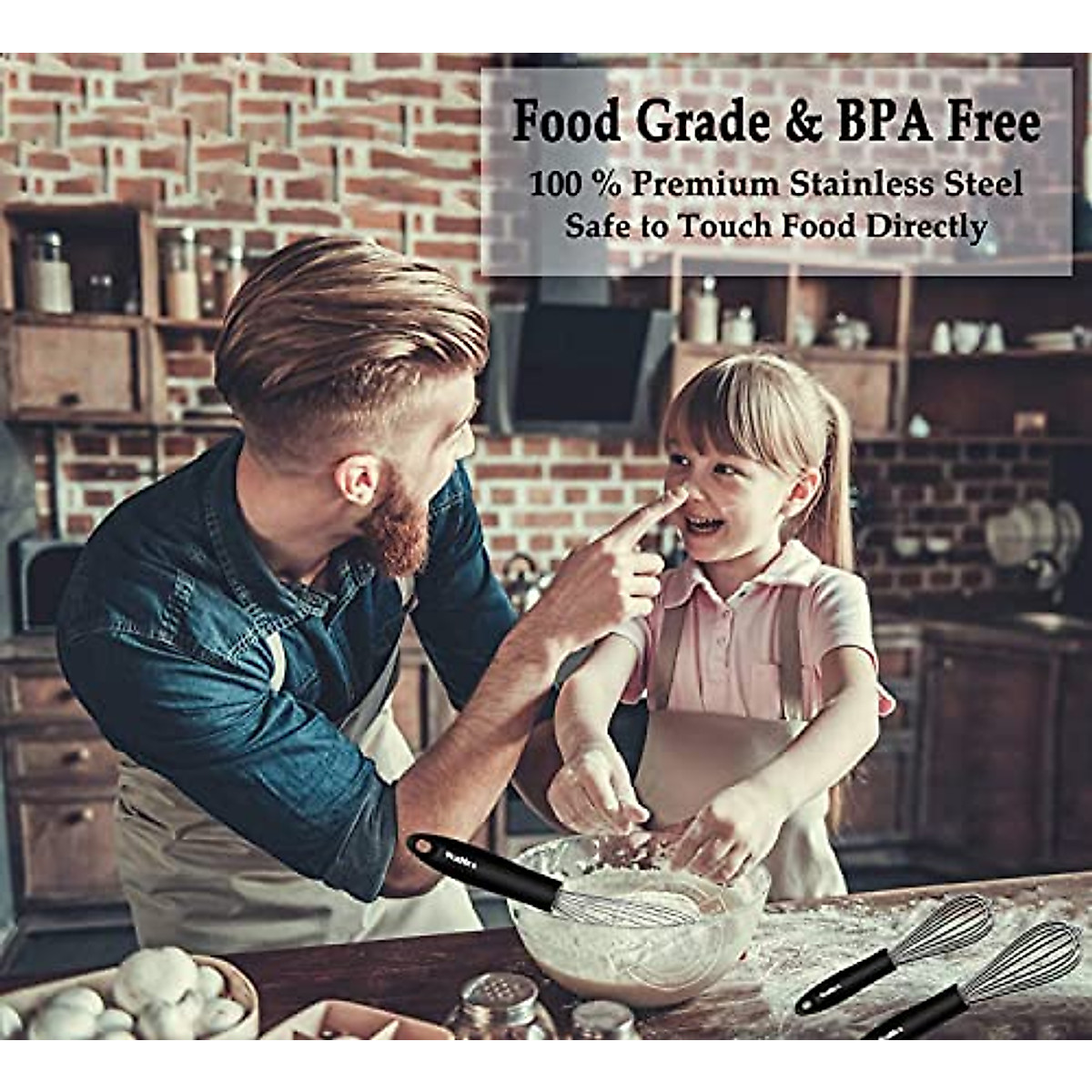 Stainless Steel Wire Whisk Set - 3 Packs Balloon Whisk, Thick Wire Wisk ＆ Strong Handles, Egg Frother for Cooking, Blending, Whisking, Beating and Stirring (8.5"+10"+11")